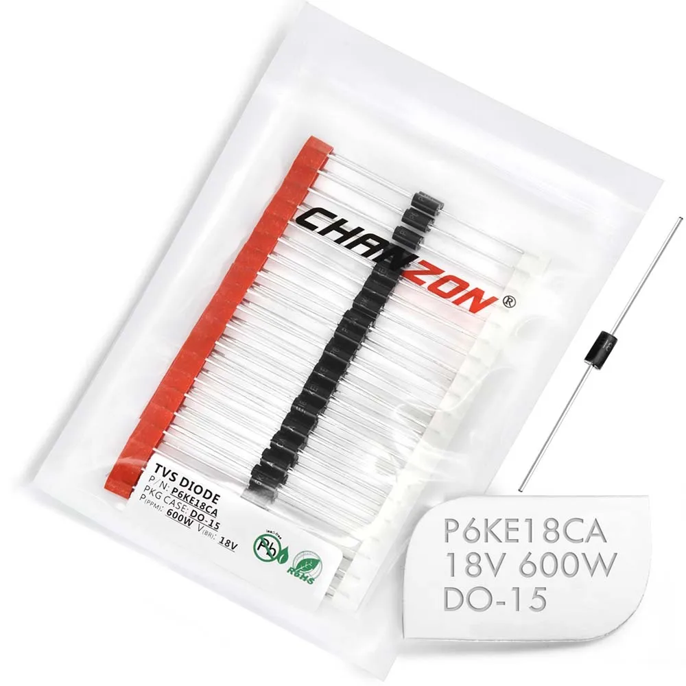 TVS 다이오드 P6KE18CA 600 W 18 V DO 15 (DO 204AC) 축 양방향 채널 600 와트 18 볼트, 50 Pcs|tvs diode|channel 53 ...