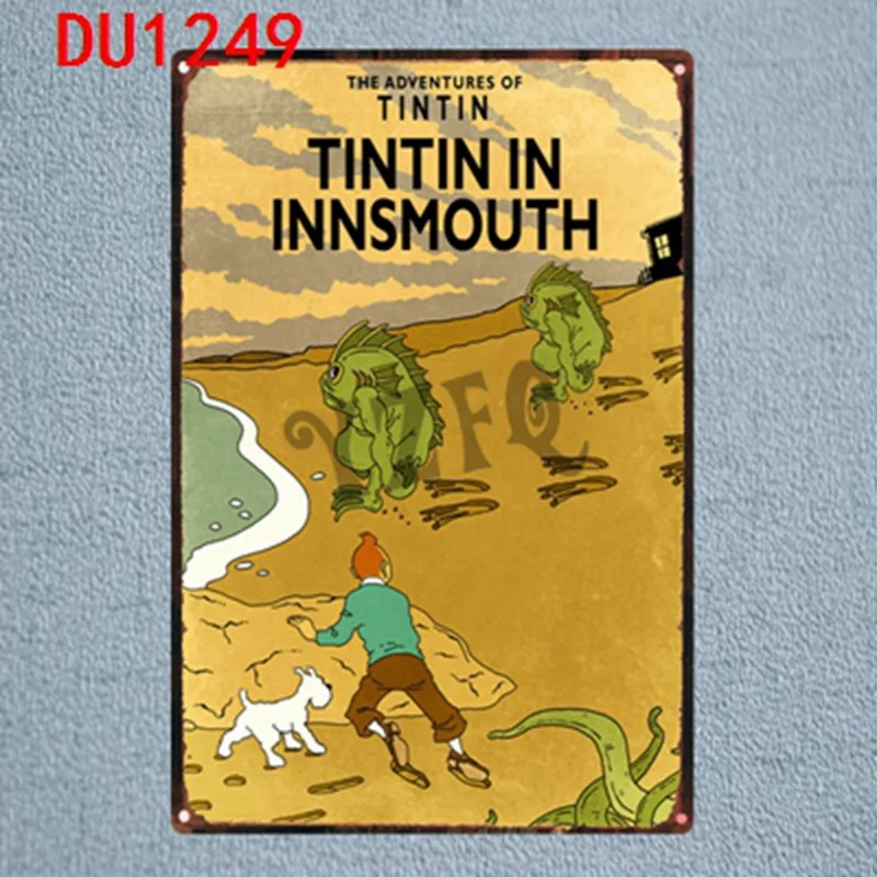 Tintin Cartoon Tin Signs Metal Plate Wall Pub Kid's Room Home Art Party ...