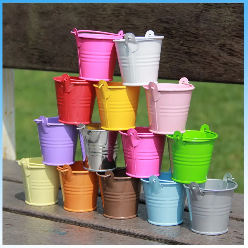 Hot sell 12pcs Mini Metal Bucket Candy Favours Box Pail Wedding Party ...