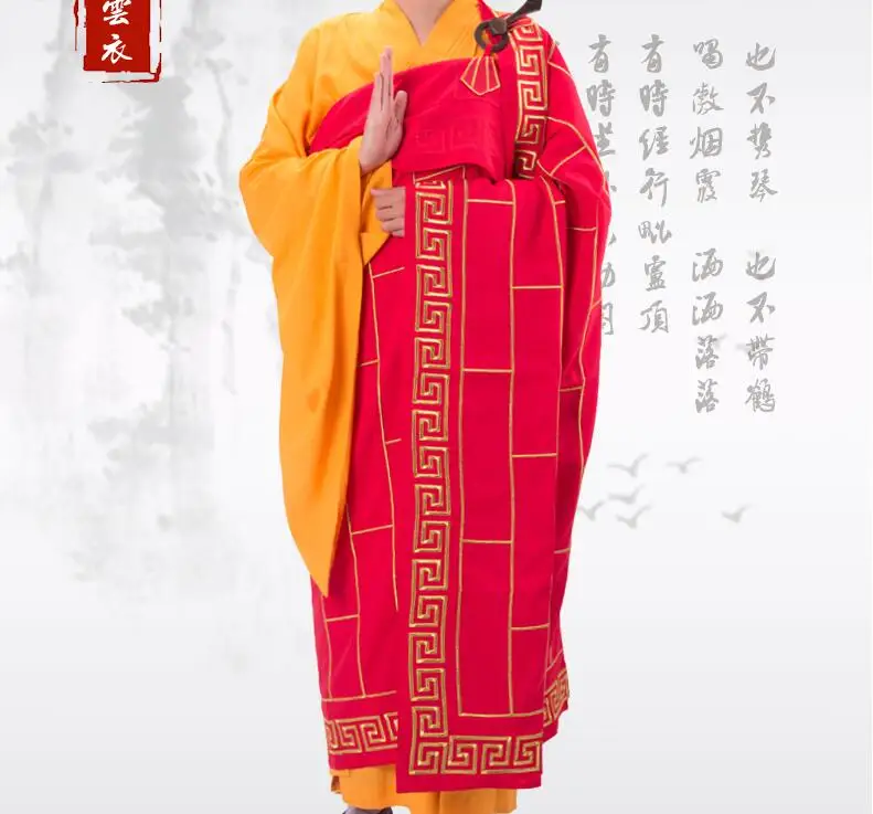 Buddhist Monk robes Cassock Chinese Zen Abbot Embroidery Meditation Red ...