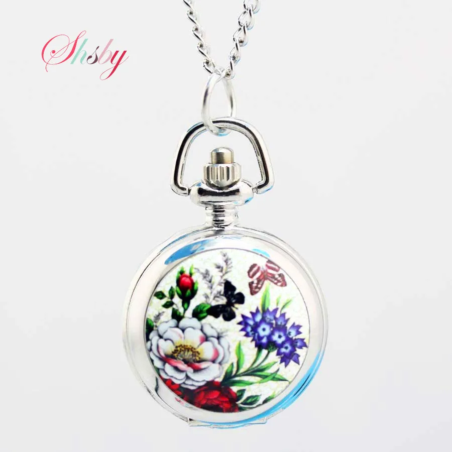 shsby Vintage pocket watches flower fashion silver Chain necklace ...