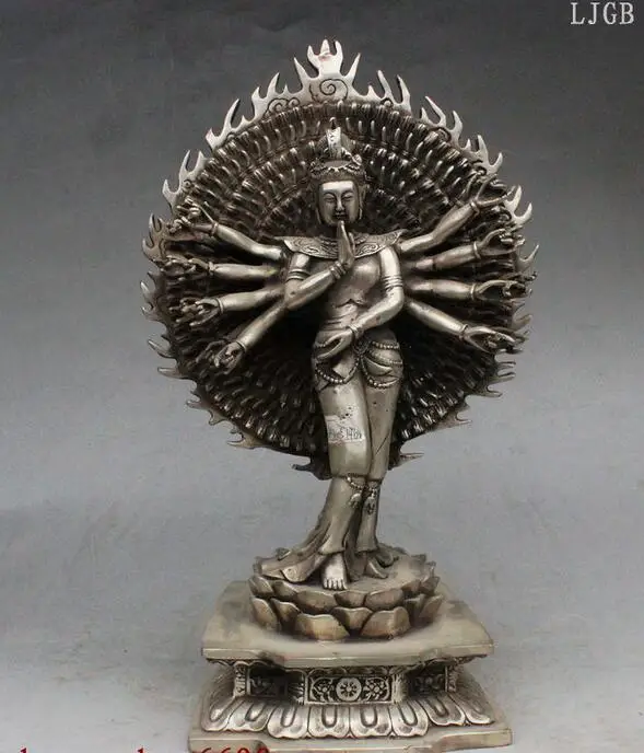 12" Tibet Temple Silver 1000 Arms Avalokiteshvara Kwan yin Goddess ...