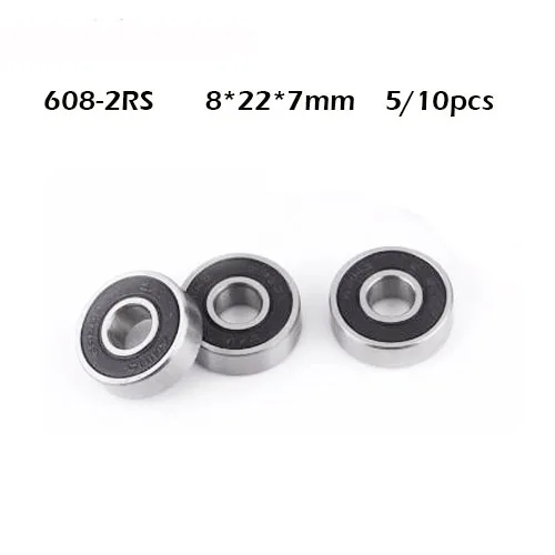 5/10Pcs/set 608 2RS Ball Bearing ABEC-1 8X22X7 mm Deep Groove Steel ...