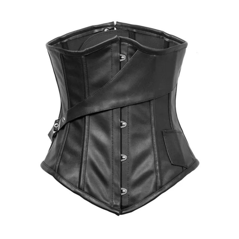 New Styles Black Leather Corset Steel Boned Waist Cincher Plus Size