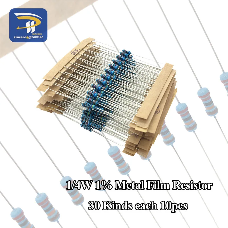30 Kinds Each 10pcs Kit 1/4W Resistance 1% Metal Film Resistor Pack ...