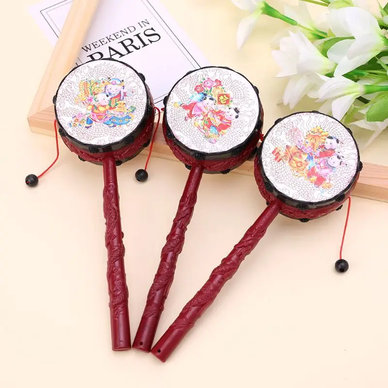 Plastic Cartoon Chinese Traditional Spin Rattle Drum Hand Bell Baby ...