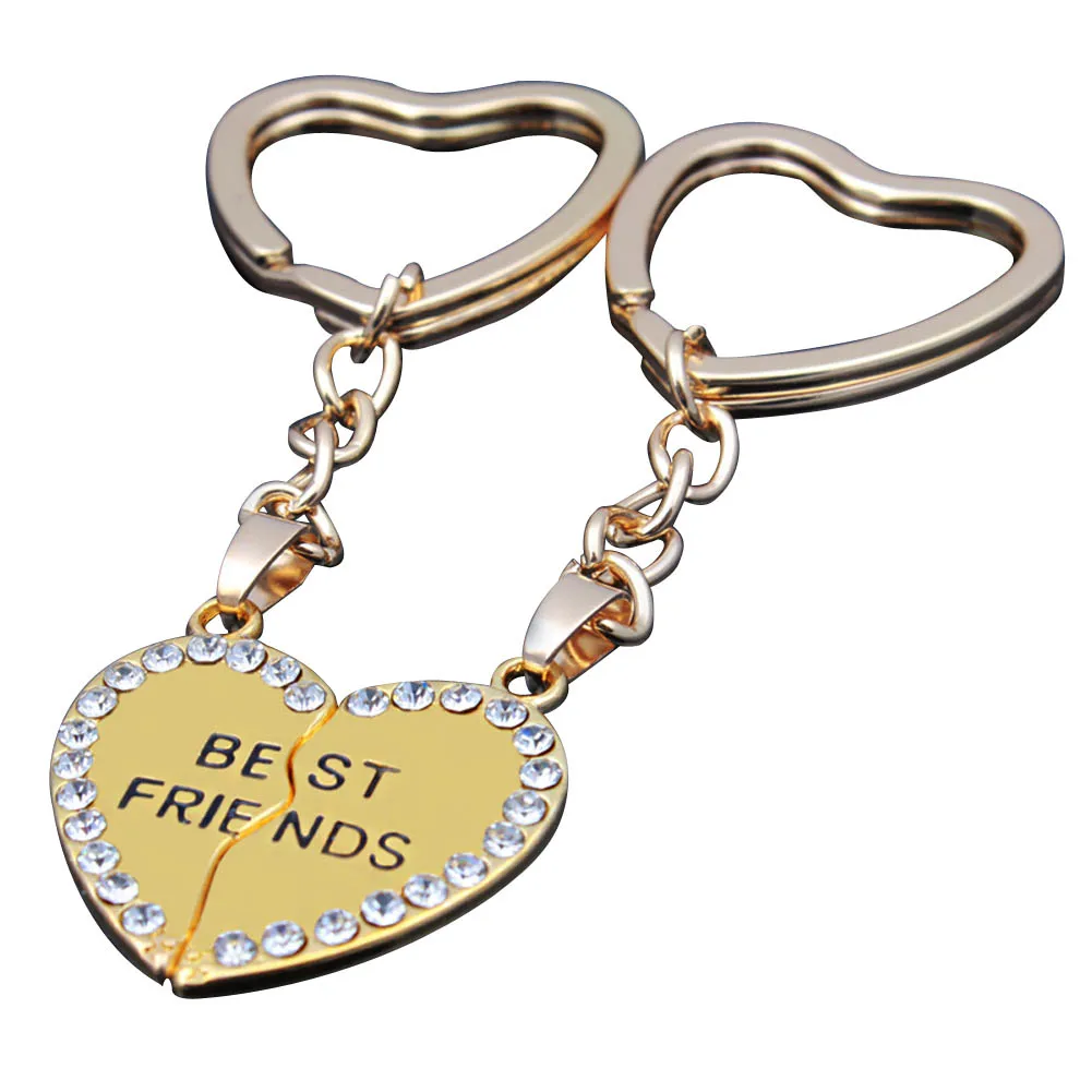 2pcs Best Friends BFF Keychain Bling Rhinestone Love Heart Key Chain ...