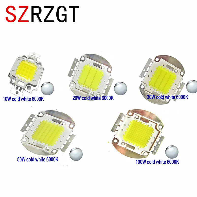 Chip LED de alta potencia, 1W, 3W, 5W, 10W, 20W, 30W, 50W, 100 W, COB, SMD, cuentas blancas 6000 ...
