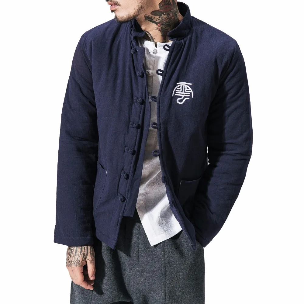 Japanese Style Cotton Coat Men Embroidery Thicken Winter Male Parka ...