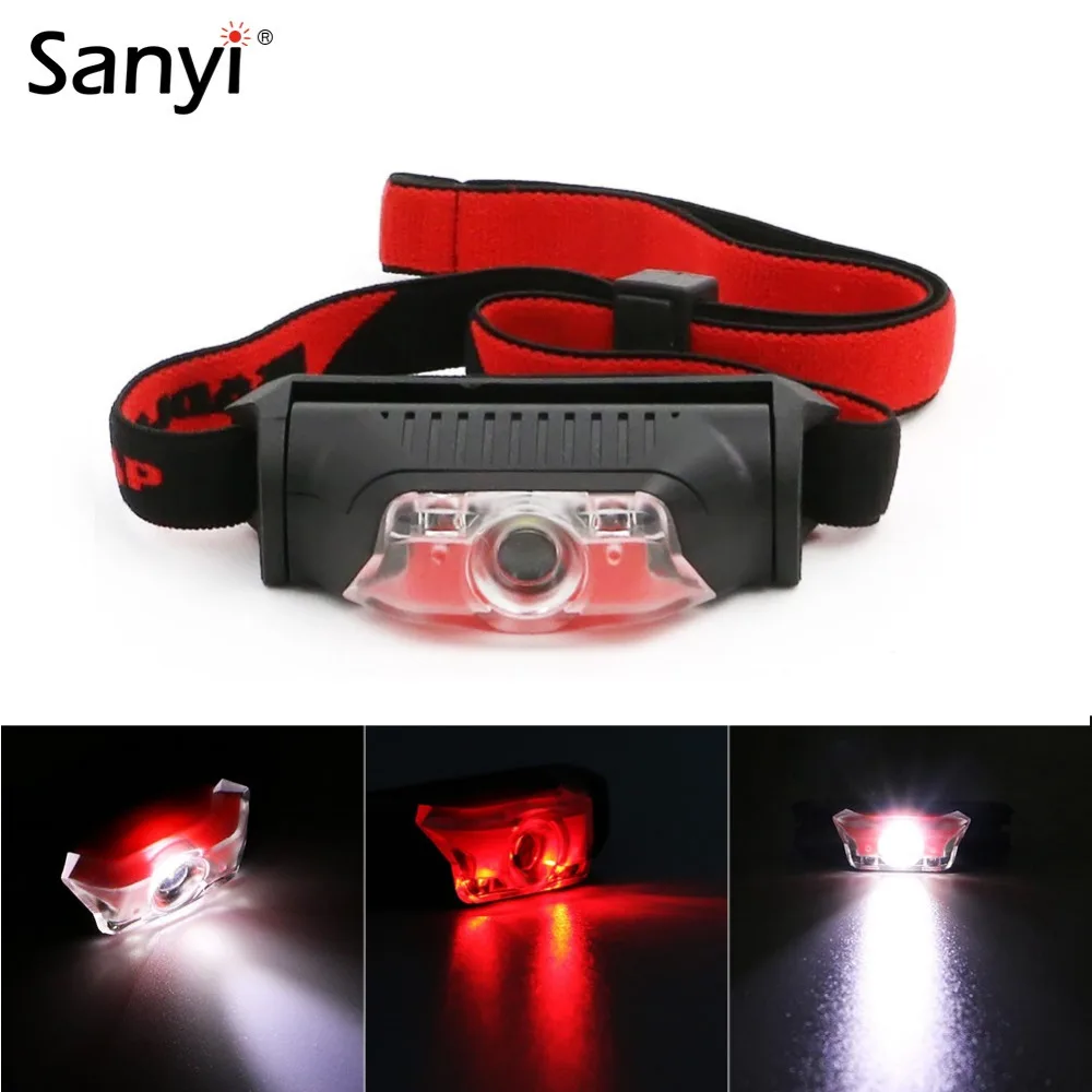 Red Light +2 LED Waterproof Headlight Mini Flashlight Headlamp ...