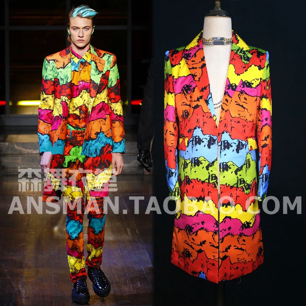 Nightclub Male singer performance Long Suit Jacket Party show stage ...