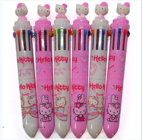 10 pen refills 10 colors in 1 pen Cute hello kitty chilren kawaii ball ...