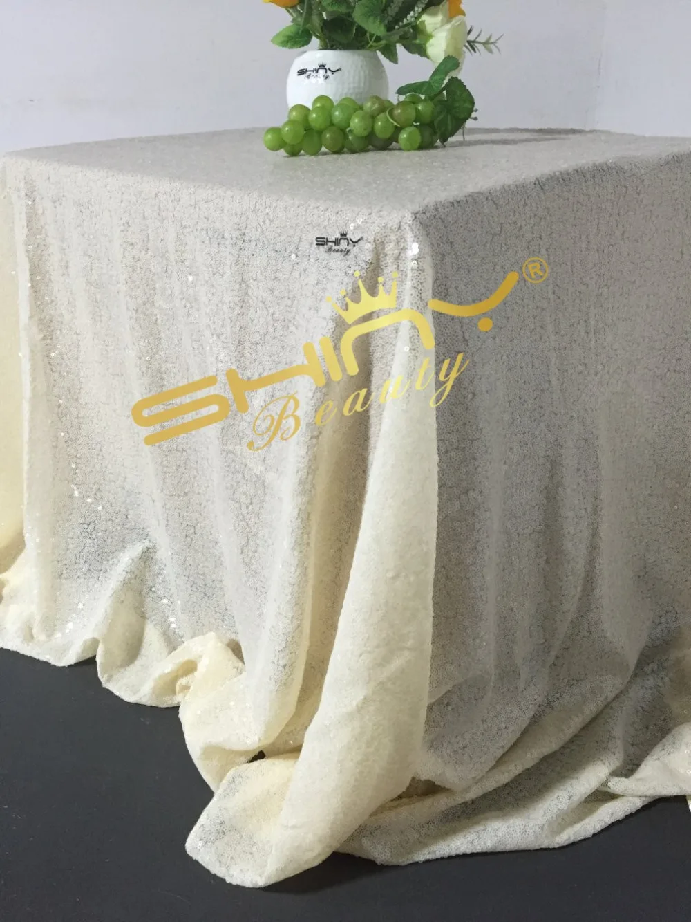 Shinybeauty Square Tablecloth-ivory-5x10ft-60x120'' Sequin Coverlay ...