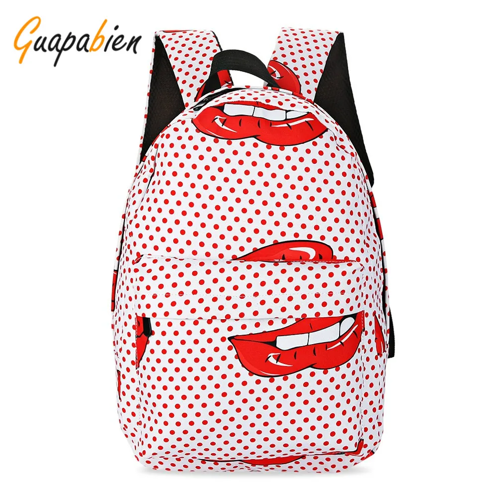 Guapabien Preppy Style Cartoon Big Mouth Print Backpack Casual Girl's ...