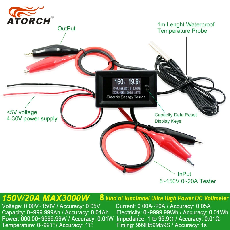 Atorch Dc 150v 20a Current Meters Digital Voltmeter Ammeter Voltage ...