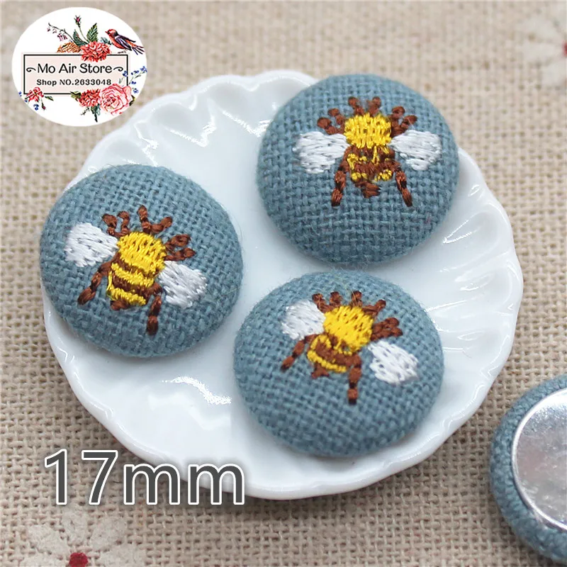 10pcs-Embroidery-Bee-Flatback-Fabric-Covered-Round-Buttons-Home-Garden ...