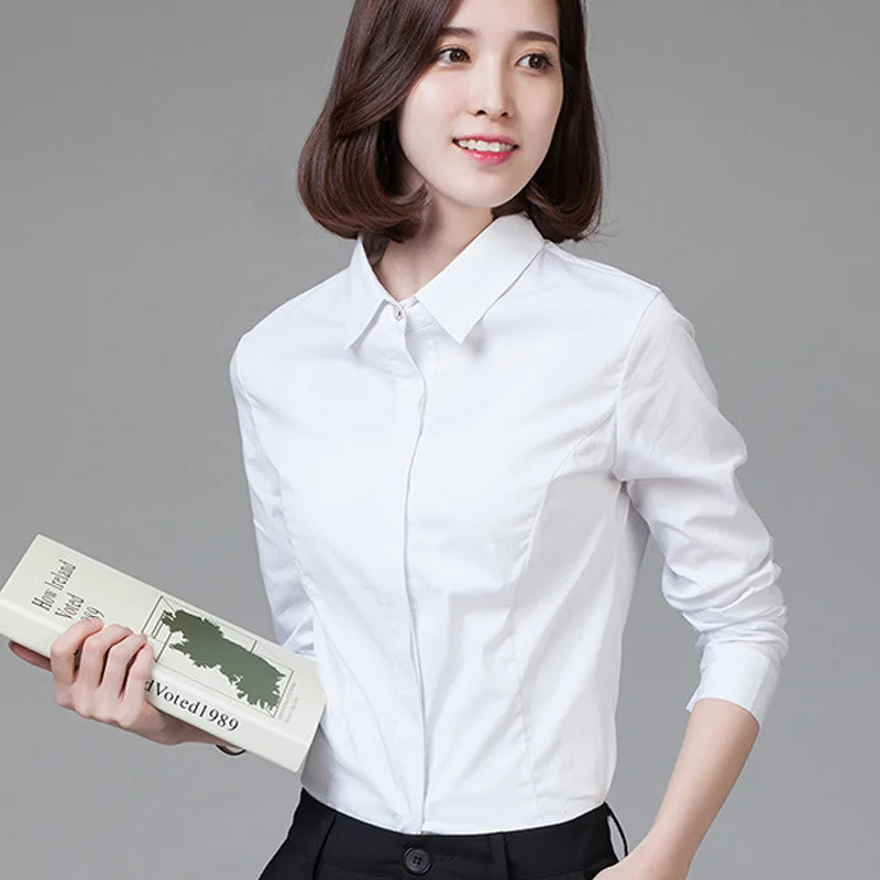 2018 Summer New Women Formal Office Shirt Feminine Full Sleeve White