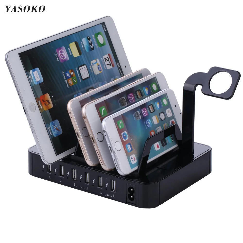 Phone Holder 6 port Multi USB Charger Smart Quick Charging Station ...