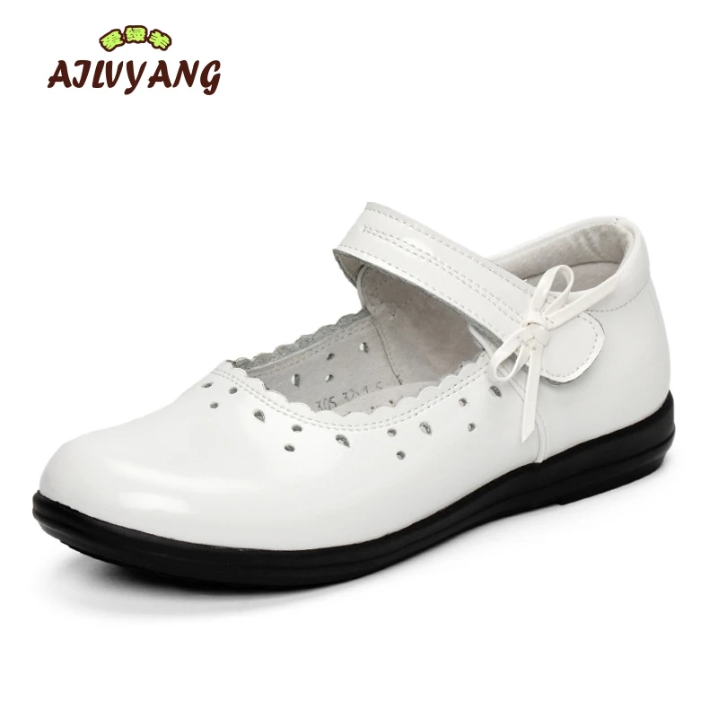 Children Genuine Leather Formal Shoes For Girls Kids Hollow Bowtie ...