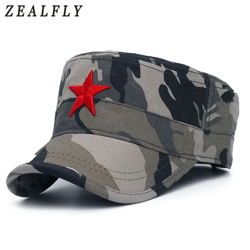 Fashion Red Star Men Cap Embroidered Flat Hats Army Cap Outdoor Sun ...