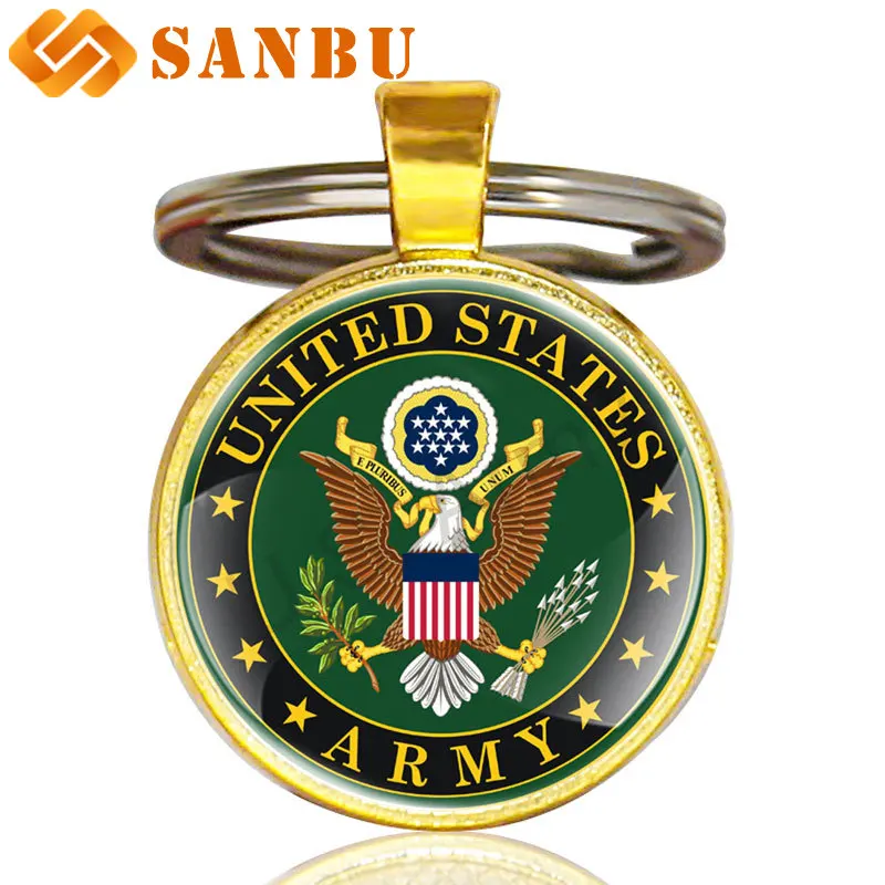 Classic United States Army Art Glass Cabochon Key Chains Charm Men ...
