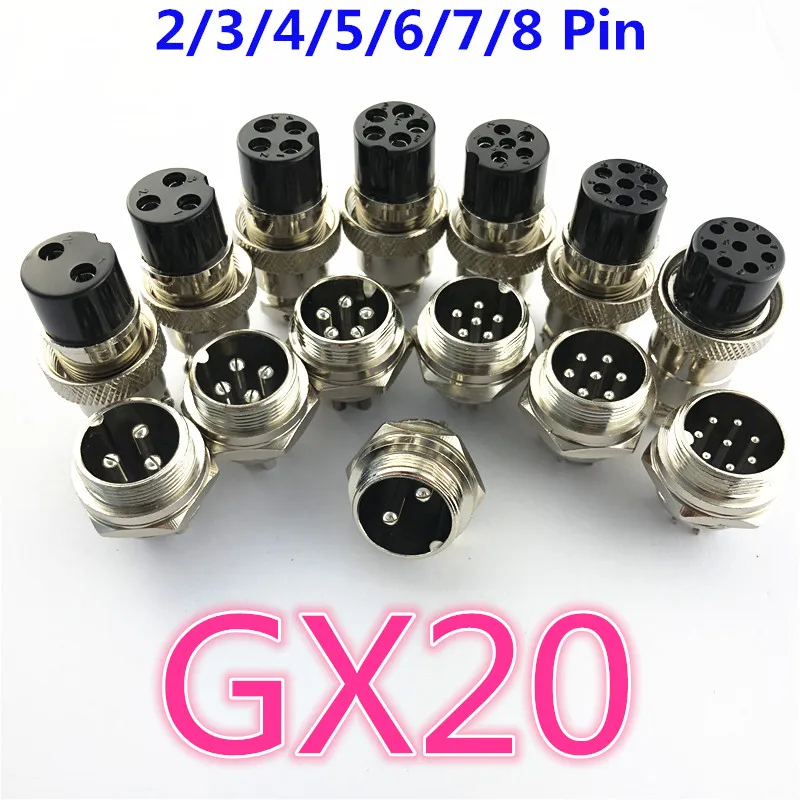 1set GX20 2/3/4/5/6/7/8 Pin Male + Female 20mm L94-100Y Circular Wire Panel Aviation Connector ...