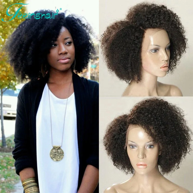 Brazilian Virgin Human Hair Lace Front Wigs Afro Kinky Curly Glueless