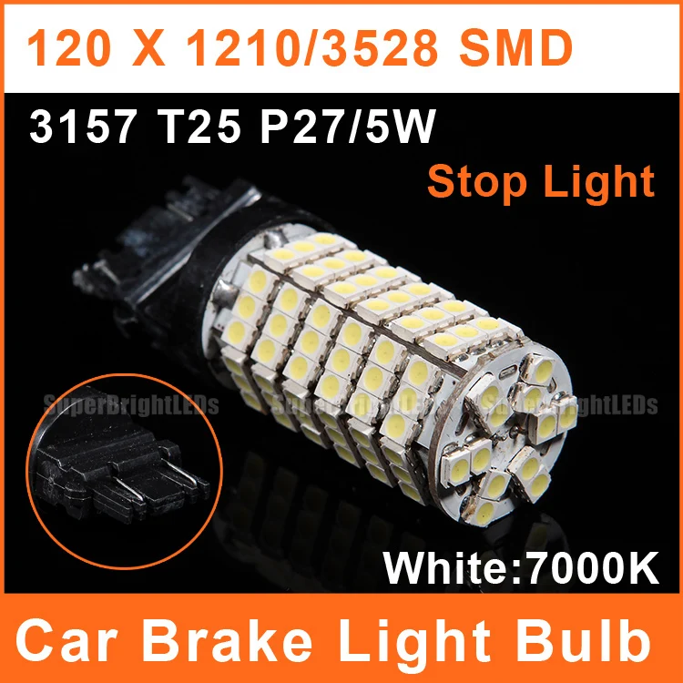 3157 LED Brake Light Bulbs T25 P27/5W 1210 3528 120 SMD 7.2W 12V White ...