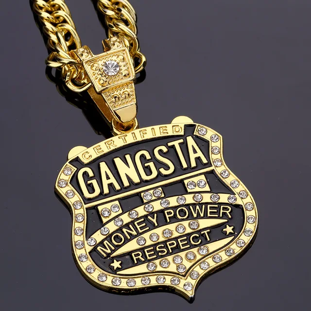 90CM Golden GANGSTA Rhinestone Necklaces Men Women Hip Hop Crystal ...