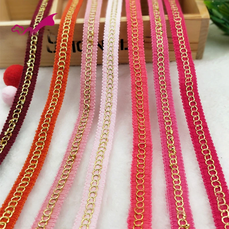 50m 22colors Braided Lace Ribbon Golden Metal Chain Lace Trim Diy ...