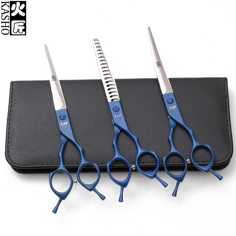 7" Japan 440C Kasho Blue Cutting Shears Thinning Shears UP Curved Shears Animal Supplies Dog ...