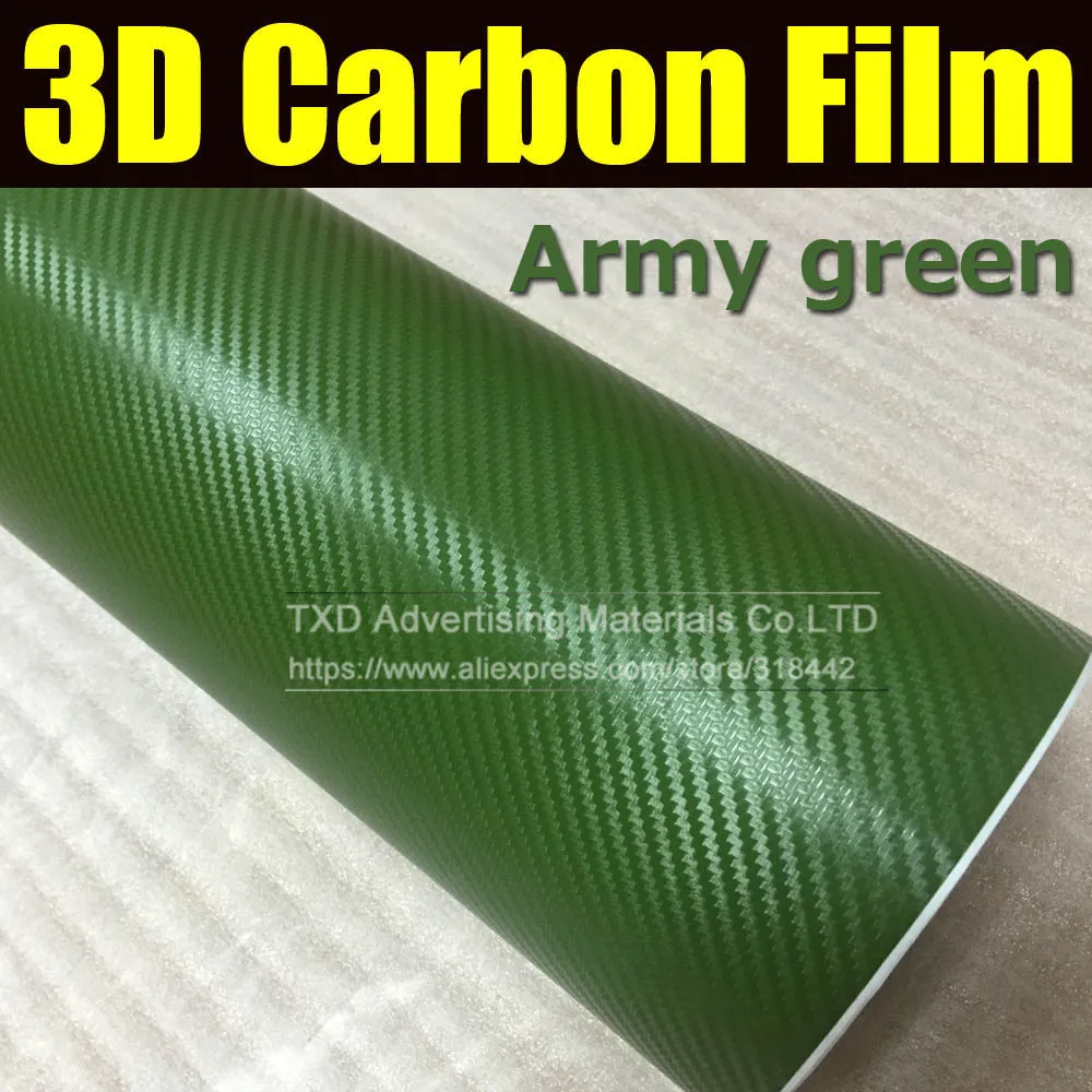 30x127CM(12"X50") New Army green DIY 3D Carbon Fiber Vinyl Wrap Roll ...