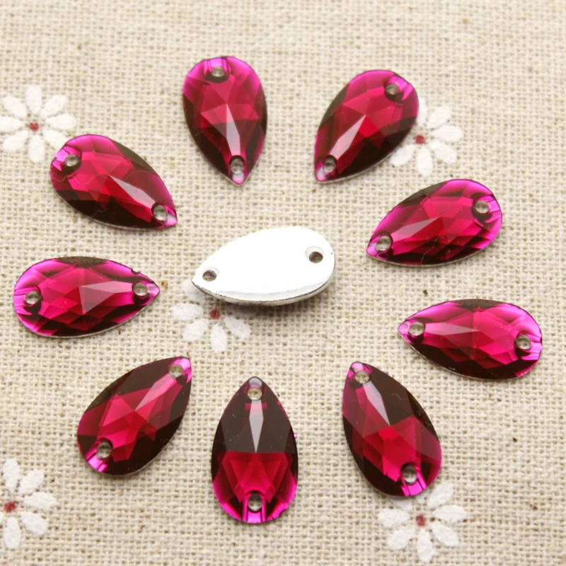100pcs 10.5*18mm Sew on Rhinestones Rose Waterdrop jewelry findings ...