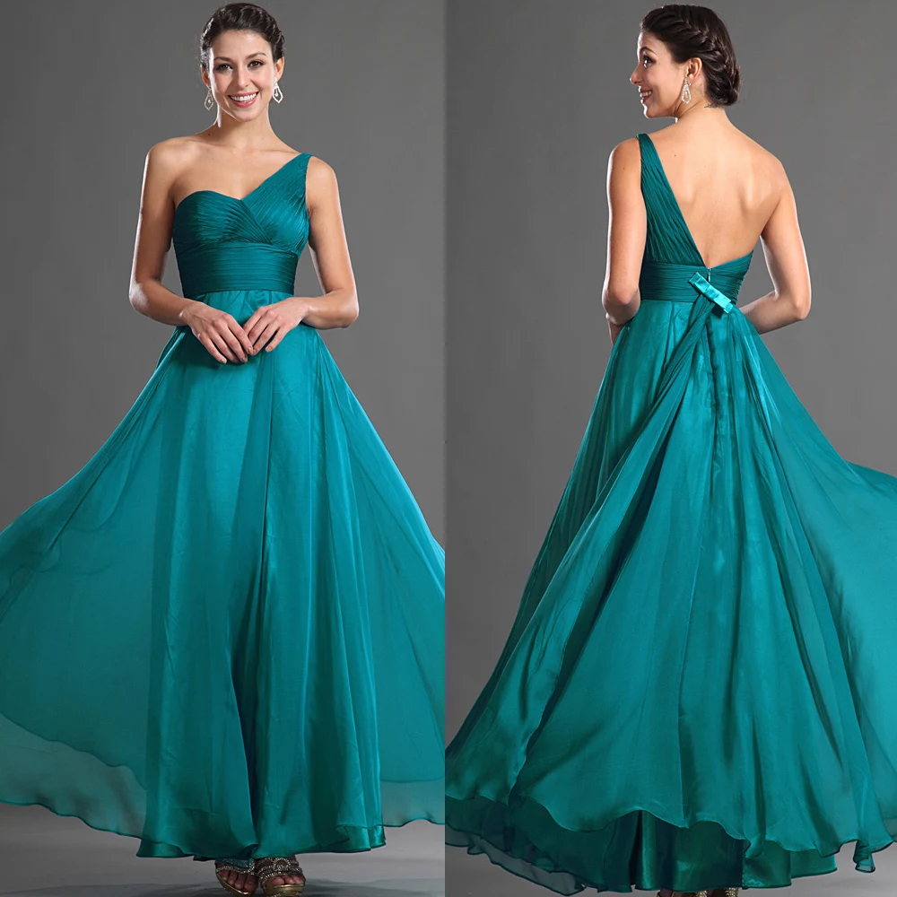 Modest Long Chiffon Turquoise Bridesmaid Dress Pleated Vestidos De ...