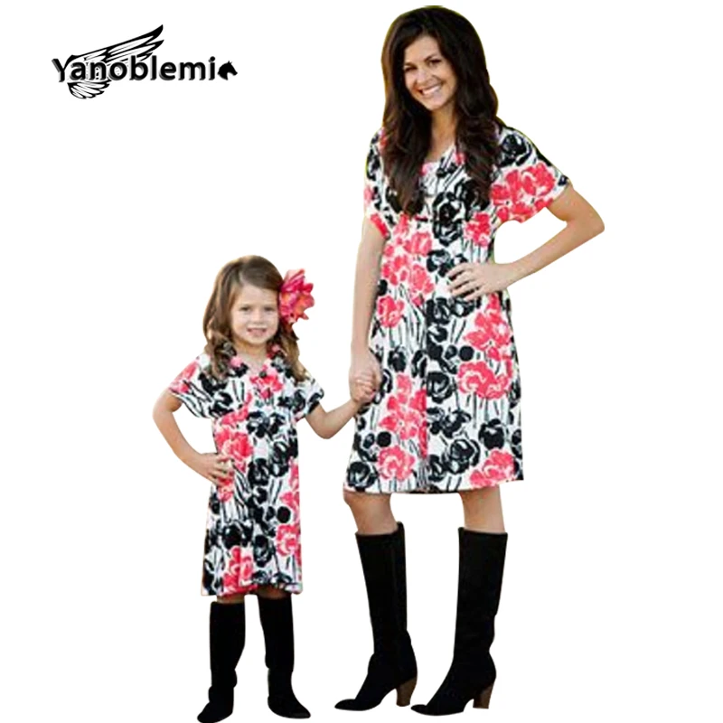 Mother Daughter Dresses Matching Spring Summer Short Sleeves Girls ...