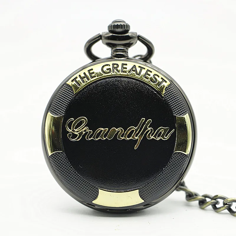 Black Grandpa Quartz Pocket Watch For Father Gifts With Chain Drop ...