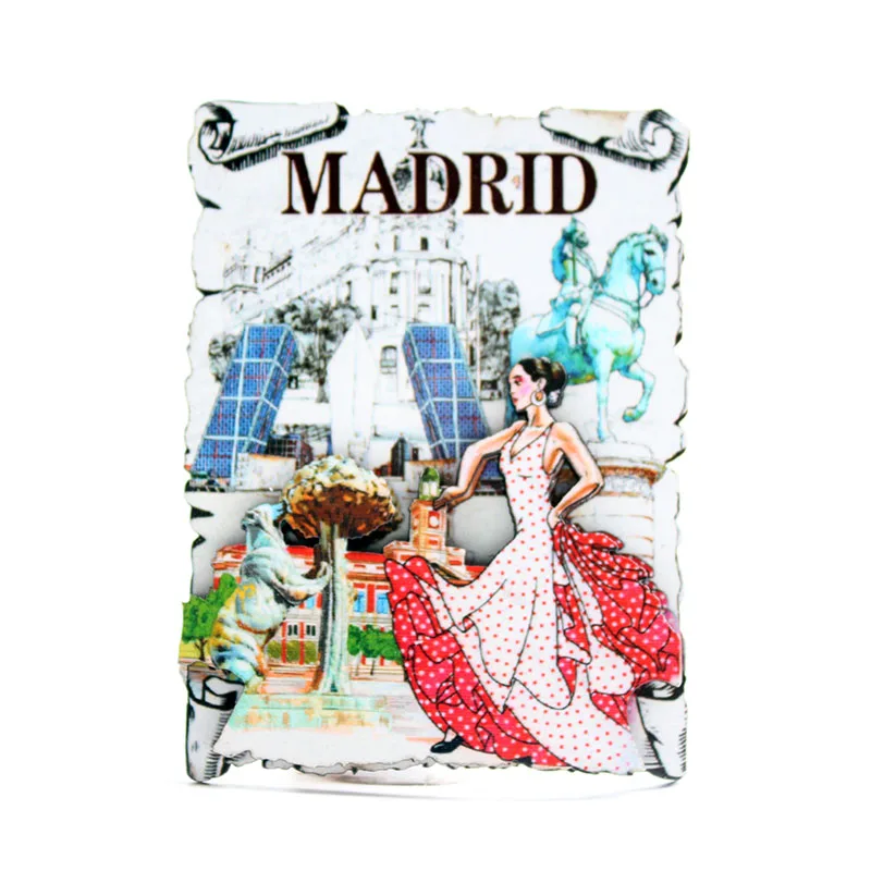 Wood fridge magnet Madrid spain Building and dancing woman design ...