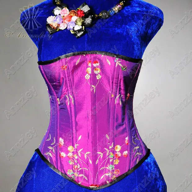 Fashion Pink Floral Corset Top Back Lacing Modesty Panel Corsets For ...