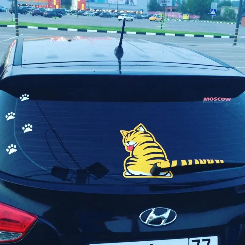 Funny 3d Cartoon Cat Moving Tail Stickers Reflective Car Window Wiper