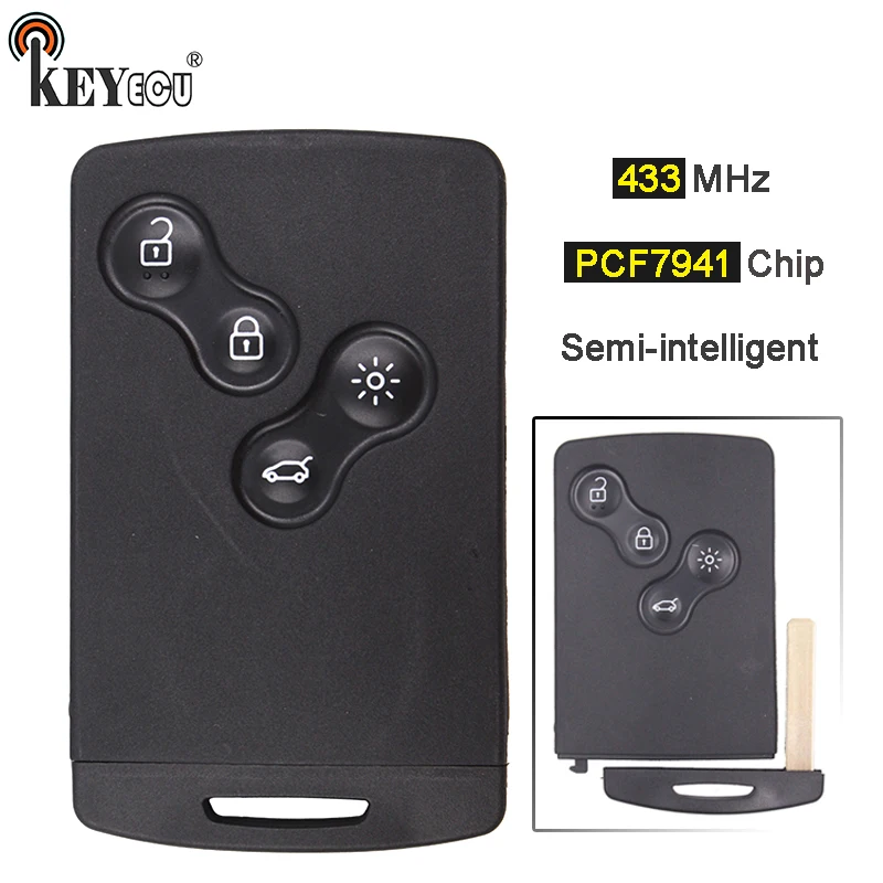 KEYECU 433 МГц PCF7941 4 кнопки Замена полуинтеллектуальный ...