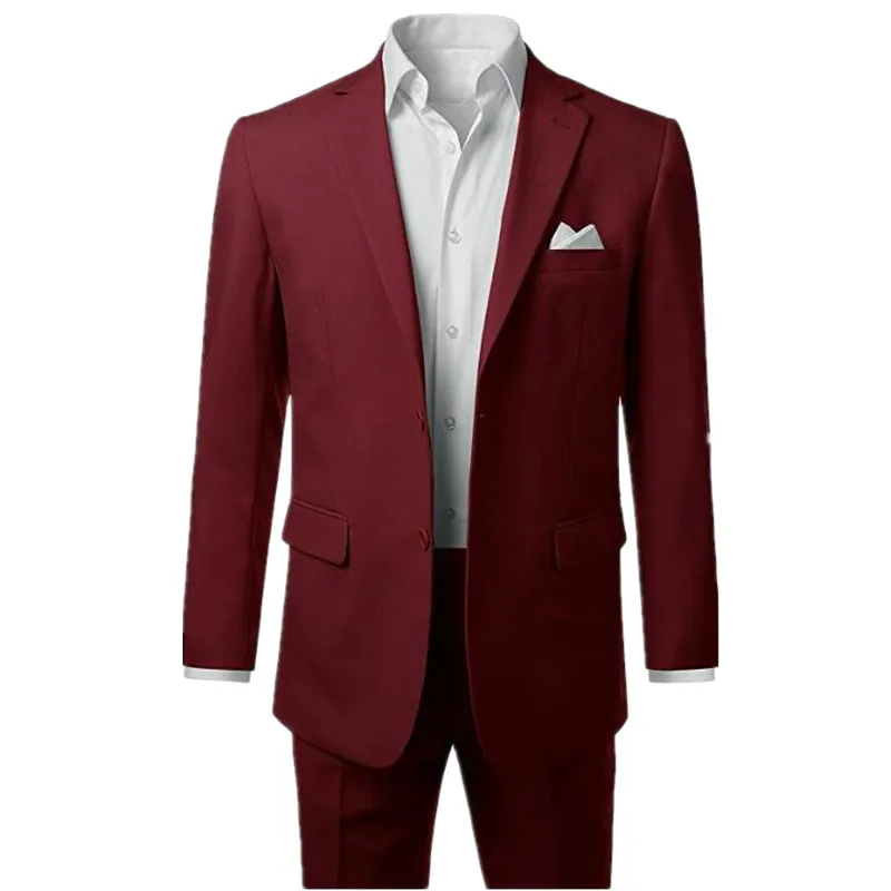 New men's suits Wine red man suit lapel simple two button formal ...