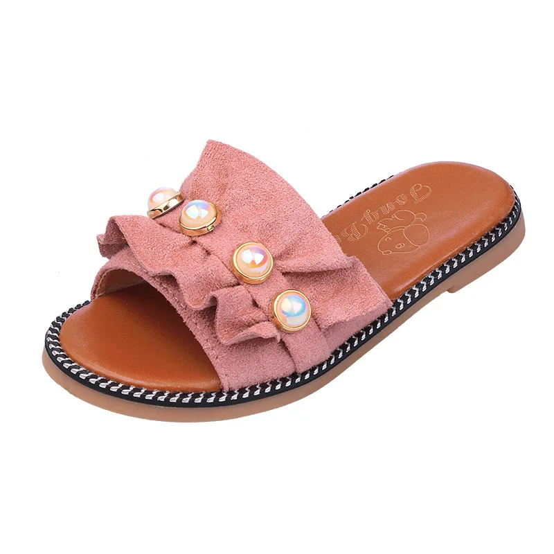 Children Slippers Girls Summer Cool Glitter Bead Flat Heels PVC Shoes ...