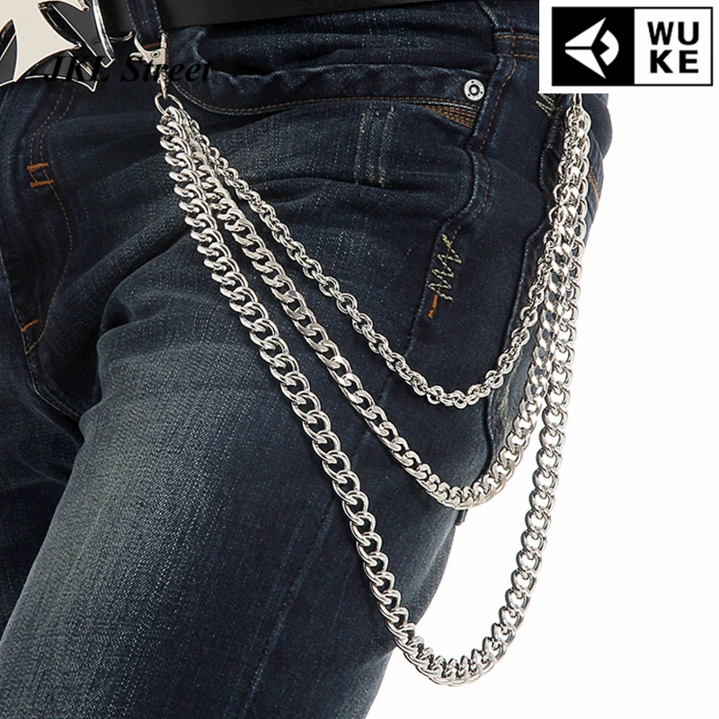 Men's 3 Strands Silver Metal Cuban Chain Gothic Punk Jeans Wallet Key ...