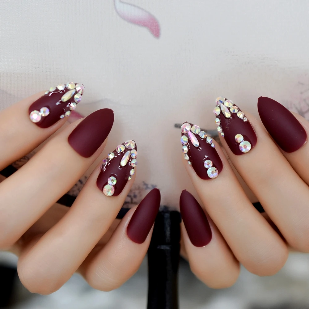 Maroon Almond Nails