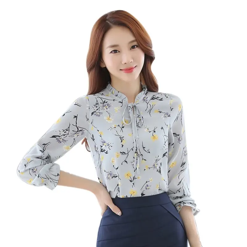 2017 Women Chiffon Blouse Autumn Fashion O Neck Chiffon Blouses Slim