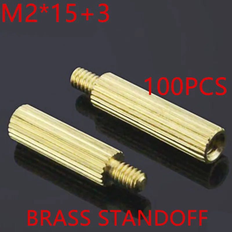 100pcs M2 X 15+3 M2*15mm Male To Female Brass Standoff Round Spacer ...