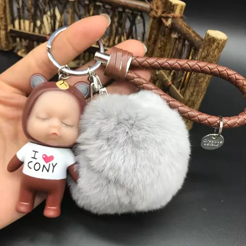 Furry Rabbit Fur Pompom Cartoon Anime Keychain Sleep Doll Bag Key ...