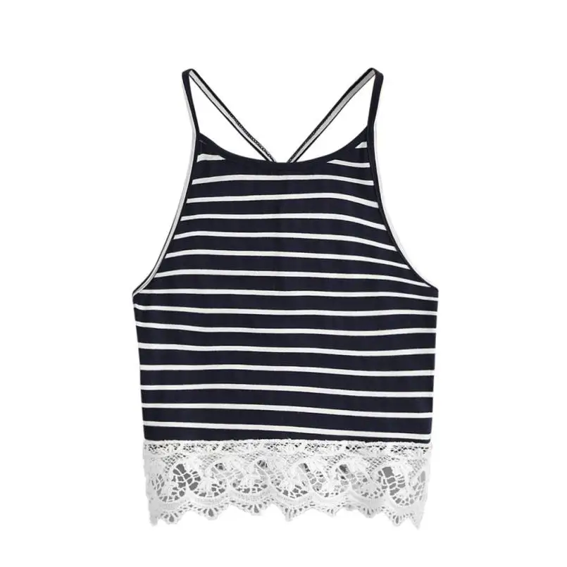 Feitong 2018 Sexy Women Stripe Crop Top Summer Sexy Short Halter Hallow