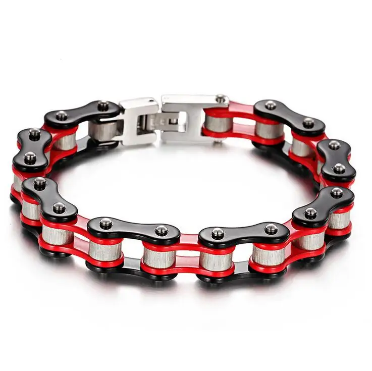 22.5cm * 10mm Wide Bicycle Biker Motorcycle Link Chain Red Black Silver ...