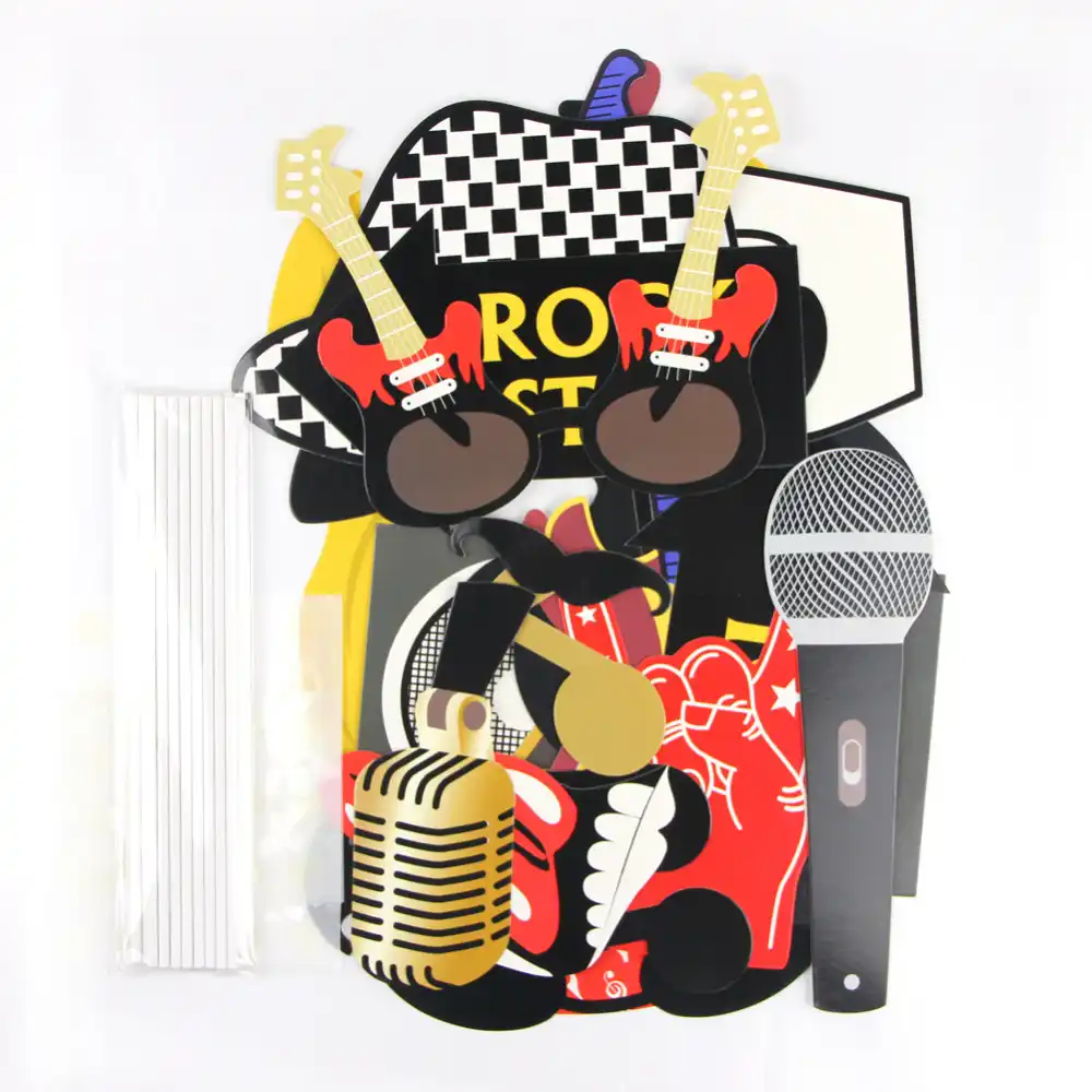 Pack of 18 Rock Photo Booth Props Star Party Decorations Concert Vibes ...